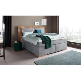 Boxspringbett Home Affaire "Cup", grau (light grau), B:210cm L:206cm, Bezug: Luxus-Microfaser (100% Polyester);Bezug: Microfaser (100% Polyester), Komplettbetten, Boxspringbett, mit Massivholzrahmen, mit Topper, in 2 H&auml;rtegraden, in 3 Breiten