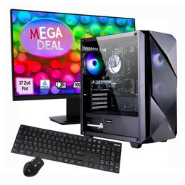 GAMEMAX Gaming-PC-Komplettsystem "MegaDeal Striker 2714 Intel i7 14700F 16GB 1TB SSD RTX 5060Ti", Energieeffizienz: E (A-G), schwarz, Microsoft Windows 11 Home (64 Bit), 16 GB RAM 1.000 GB SSD, Computer_Komplettsysteme, Windows 11 + MSI PRO MP273A Monitor, 69cm (27")