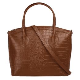 Henkeltasche CLUTY, Damen, Gr. B/H/T: 32cm x 27cm x 5cm onesize, braun (cognac), Leder, Taschen, echt Leder, Made in Italy