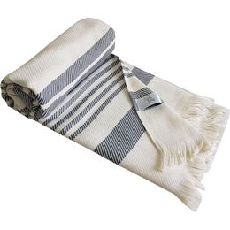 Hamamtuch Framsohn FROTTIER "Boho Living - Steifen Muster", grau (beige, anthrazit, grau), B:100cm L:180cm, Hamam Frottier, Baumwolle, Handt&uuml;cher, 100x180, gestreift & mit Fransen, ideal als Strandtuch, Sauna, Reise