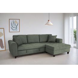 Ecksofa TRENDS BY HG "Moritz, L-Form", d508 enjoy new 47 wintermoss,, B:265cm H:86cm T:150cm, 92% Polyester;8% Nylon, Sofas, Ecksofa, inkl. Bettfunktion und Bettkasten, inkl. 2 Zierkissen