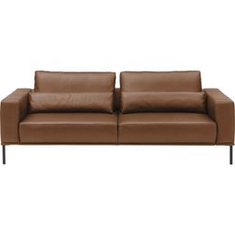 3-Sitzer Musterring "JustBPM100", brandy, B:242cm H:88cm T:107cm, 100% Leder, Sofas, XL-Sofa, wahlweise mit Nierenkissen und mot. Sitzauszug, Fu&szlig; schwarz