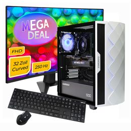GAMEMAX Gaming-PC-Komplettsystem "MegaDeal Diamond WT 2715 Intel i7 14700F 16GB 1TB SSD RTX 5070", Energieeffizienz: E (A-G), wei&szlig;, Microsoft Windows 11 Home (64 Bit), 16 GB RAM 1.000 GB SSD, Computer_Komplettsysteme, Windows 11 + MSI MAG 32C6X Curved Monitor, 80cm (32")