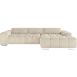 Ecksofa COTTA "Orion L-Form", ivory, B:307cm H:73cm T:186cm, 100% Polyester, Sofas, Ecksofa, mit 2x Kopfteilverstellung & 3 Nierenkissen