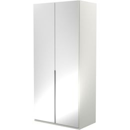 Dreht&uuml;renschrank Musterring "San Diego, Kleiderschrank, Schrank, Garderobe, mit Glast&uuml;ren", wei&szlig;, B:100cm H:216cm T:58cm, Glas, Holzwerkstoff, Schr&auml;nke, Dreht&uuml;renschrank, 2-t&uuml;rig (ged&auml;mpft), 2 B&ouml;den, 1 Kleiderstange, Chromgriffe