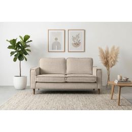 2-Sitzer Home Affaire "Pinto Skandi, 166 cm, Chenille, Struktur", creme, B:168cm H:89cm T:97cm, 100% Polyester, Sofas, mit Keder, Massivholzf&uuml;&szlig;e Eiche ger&auml;uchert, Wellenunterfederung