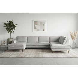 Wohnlandschaft Home Affaire, B:349cm H:89cm T:206cmsilber grau, 100% Polyester, Sofas, "Pinto Skandi, 350 cm, U-Form, XXL, mit Ottomanen", mit Keder,