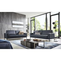 2-Sitzer Home Affaire "Apiro", blau, B:158cm H:87cm T:88cm, Sofas, auch mit motorischem Sitzvorzug, Dickleder, Federkern