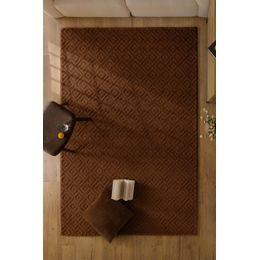 Teppich Wecon Home "Castello TWO", braun, B:160cm H:7mm L:230cm, Schurwolle, Teppiche, Teppich, Schurwolle, Kurzflor mit Hoch-Tief-Effekt, Wohnzimmer, Rautenmuster
