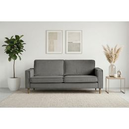 3-Sitzer Home Affaire "Pinto Skandi, 206 cm, Chenille, Struktur", grau, B:208cm H:89cm T:97cm, 100% Polyester, Sofas, mit Keder, Massivholzf&uuml;&szlig;e Eiche ger&auml;uchert, Wellenunterfederung