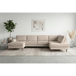 Wohnlandschaft Home Affaire, B:350cm H:85cm T:206cmcreme, 100% Polyester, Sofas, "Pinto Skandi, 350 cm, U-Form, XXL, mit Ottomanen", mit Keder,