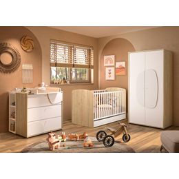 Babyzimmer-Komplettset GALIPETTE "BASILE SET N2 6tlg", wei&szlig;, kastanie natur nachbildung, Uni Weiss / Kastanie Natur Nachbildung + ohne Matratze, B/H: 70cm x 140cm, Uni Weiss / Kastanie Natur Nachbildung, Spanplatte, Schlafzimmerm&ouml;bel-Sets, Komplettes Kinderzimmer mit viel Stauraum