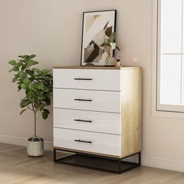 Schubkastenkommode OTTO HOME "Lucca Sideboard mit schwarzen Griffen 4 Schubladen Kufengestell", eichefarben, B:80cm H:97cm T:40cm, FSC-zertifizierter Holzwerkstoff, Sideboards, Kommode W&auml;scheschrank im Loft Design mit 4 Schubladen