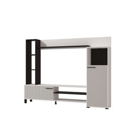 Wohnwand Inosign "Retimno, inkl. Highboard, TV-Board, Standregal und Wandregal", opaque wei&szlig; stripes, B:207,5cm H:157,5cm T:33cm, Hartfaserplatte, Kunststoff, Metall, Spanplatte, Kastenm&ouml;bel-Sets, Wohnwand, 208 cm, Trendfarben, mit dekorativen schwarzen Streifen, TV bis 58'