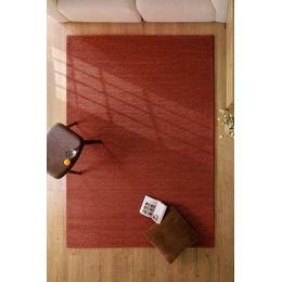 Teppich Wecon Home "Castello ONE", kamin rot, B:140cm H:7mm L:200cm, Schurwolle, Teppiche, Teppich, Schurwolle, Kurzflor mit Hoch-Tief-Effekt, Wohnzimmer, Rautenmuster