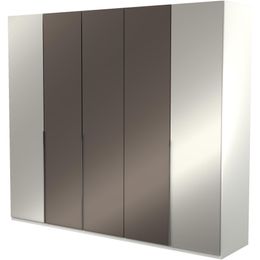 Dreht&uuml;renschrank Musterring "San Diego, Kleiderschrank, Schrank, Garderobe, mit Glast&uuml;ren", wei&szlig;, B:250cm H:216cm T:58cm, Glas, Holzwerkstoff, Schr&auml;nke, Dreht&uuml;renschrank, 5-t&uuml;rig (ged&auml;mpft), 6 B&ouml;den, 3 Kleiderstangen, Chromgriffe