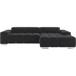Ecksofa COTTA "Orion L-Form", charcoal, B:307cm H:73cm T:186cm, 100% Polyester, Sofas, Ecksofa, mit 2x Kopfteilverstellung & 3 Nierenkissen
