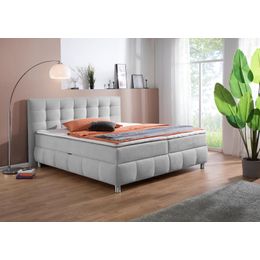 Boxbett Home Affaire "Marvao", hellgrau, B:194cm L:210cm, Komplettbetten, Boxbett mit Bettkasten, inkl. Topper