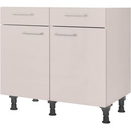 Unterschrank Nobilia "Laser", vormontiert, Breite 90 cm, Soft-Close-Funktion", front: sand, korpus: sand, B:90cm H:87cm T:58,3cm, Schr&auml;nke, Unterschrank, bei den Schubk&auml;sten, inkl. h&ouml;henverstellbare Sockelf&uuml;&szlig;e