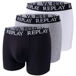 Boxershorts Replay "BOXER Style 01/C Basic Cuff Logo 3pcs Box", Damen, Gr. L, wei&szlig; (schwarz, grau, wei&szlig;), Jersey, Obermaterial: 95% Baumwolle, 5% Elasthan, unifarben, Unterhosen, mit Logoschriftzug am elastischen Bund