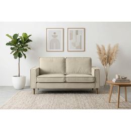 2-Sitzer Home Affaire "Pinto Skandi, 166 cm, Chenille, Struktur", creme, B:168cm H:89cm T:97cm, 100% Polyester, Sofas, mit Keder, Massivholzf&uuml;&szlig;e Eiche ger&auml;uchert, Wellenunterfederung