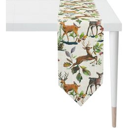 Tischband Apelt "5883 CHALET STYLE, Weihnachten, Winter, Herbstdeko", gr&uuml;n (natur, braun, gr&uuml;n), B:25cm L:175cm, Baumwolle, Polyester, Tischdecken, Digitaldruck