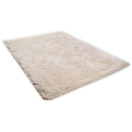 Hochflor-Teppich Theko "Flokato" Gr. 1, beige, B:60cm H:60mm L:90cm, Kunstfaser, Teppiche, Uni Farben, handgetuftet, flauschig weich, Wohnzimmer