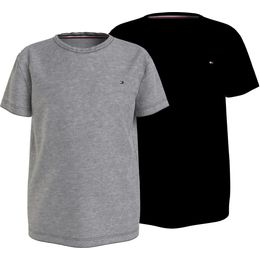 Kurzarmshirt "2P CN TEE SS", Jungen, Gr. 128/134, grau (medium grau ht, schwarz), Single Jersey, Obermaterial: 100% Baumwolle, Tommy Hilfiger Underwear, meliert, unifarben, Basic, k&ouml;rpernah h&uuml;ftlang, Rundhals, eingesetzt abgesteppt, Shirts, mit Tommy Hilfiger Markenlabel