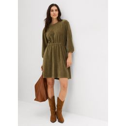 bonprix Kleid aus Jersey-Cord, gr&uuml;n, Gr.48/50 (XL), Ausgestelltes, kurzes Cord-Kleid mit 3/4 Arm, 62% Baumwolle