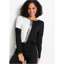 bonprix Shirt mit Pailletten, schwarz