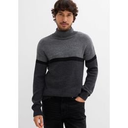bonprix Rollkragenpullover im Colourblocking-Design, grau