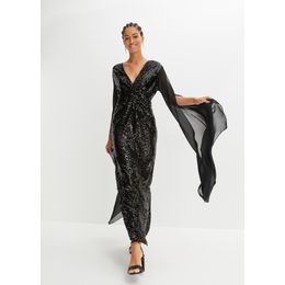 bonprix Paillettenkleid mit langen Chiffon-&Auml;rmeln, schwarz