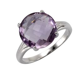 Fingerring ZEEme "Silber 925 rhodiniert mit echtem Amethyst 12mm" Gr. 62, wei&szlig;, Fingerringe, Damen, 062 (19,7), 4,7, Silber 925 (Sterlingsilber), Fingerring