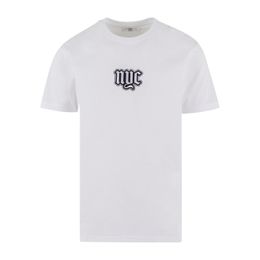 T-Shirt MisterTee "MisterTee NYC Old English Wording Patch Tee", Damen, Gr. S, wei&szlig;, 100% Baumwolle, bedruckt, normal, Rundhals, Shirts T-Shirt