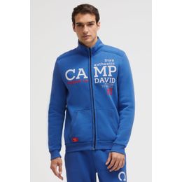 Sweatjacke CAMP DAVID, Herren, Gr. M, true blau, Material: 65% Baumwolle, 35% Polyester, bedruckt, bestickt, relaxed fit normal, eingesetzt Rippb&uuml;ndchen, Sweatjacken Sweatjacke, mit Stehkragen