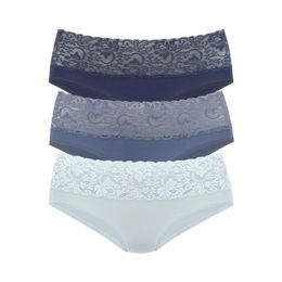 Slip Vivance, Damen, Gr. 44/46, blau (eisblau, rauchblau, navy), Single Jersey, Obermaterial: 95% Baumwolle, 5% Elasthan. Spitze: 93% Polyamid, 7% Elasthan (LYCRA), unifarben, bequem, Unterhosen Slip, aus elastischer Baumwolle mit floraler Spitze