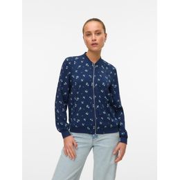 V&eacute;ro Moda Blouson VERO MODA "VMCOCO L/S BOMBER AOP WVN NOOS", Damen, Gr. M, navy blazer aop:flowers, Web, Obermaterial: 96% Polyester, 4% Elasthan, bedruckt, regular fit normal, Rippb&uuml;ndchen, Jacken Blouson, Materialmix