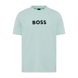 T-Shirt BOSS Green, Damen, Gr. L, turquoise, aqua447, Single Jersey, Obermaterial: 100% Baumwolle, unifarben, regular fit normal, Rundhals, Shirts T-Shirt, Rundhalsausschnitt, Regular Fit, Boss-Logodruck