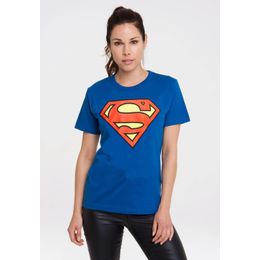 T-Shirt logoshirt "DC - Superman Logo Clean", Damen, Gr. L, blau, 100% Baumwolle, unifarben, normal, Rundhals, Shirts T-Shirt, mit coolem Superman-Print