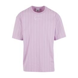 T-Shirt Karl Kani "Karl Kani Small Signature Essential Pinstripe Tee", Damen, Gr. S, violet, 100% Baumwolle, bedruckt, oversize, Rundhals, Shirts T-Shirt