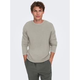 Only & Sons Strickpullover ONLY & SONS "ONSERIC REG 12 STRUC CREW KNIT", Damen, Gr. M, beige (silber lining), Strick, Obermaterial: 100% Baumwolle, unifarben, regular fit normal, Rundhals, eingefasste Kante, Pullover Strickpullover, Baumwolle, regular fit