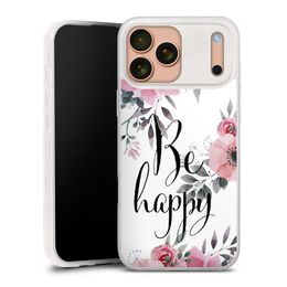 DeinDesign iPhone 17 Pro Max Handy Slim Case Silikon Handyh&uuml;lle transparent H&uuml;lle extra d&uuml;nn Spruch Flowers Be Happy Silikon Slim Case