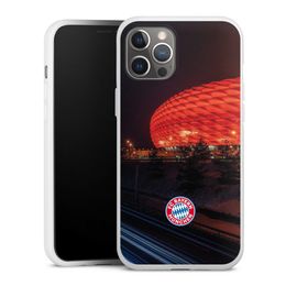 DeinDesign iPhone 12 Pro Max Handy Silikon H&uuml;lle Case wei&szlig; Handyh&uuml;lle Fc Bayern M&uuml;nchen Stadium Fcb Silikon Case