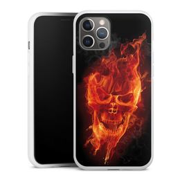 DeinDesign iPhone 12 Pro Max Handy Silikon H&uuml;lle Case wei&szlig; Handyh&uuml;lle Fire Skull Totenkopf Silikon Case