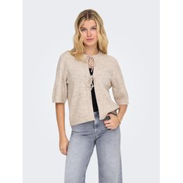 Strickjacke Only "ONLSIMONI 2/4 BOW CARDIGAN KNT NOOS", Damen, Gr. S, pumice stone detail:melange, Strick, Obermaterial: 74% Polyacryl, 24% Polyester, 2% Elasthan, meliert, unifarben, relaxed fit normal, Rundhals, Strickjacken Strickjacke