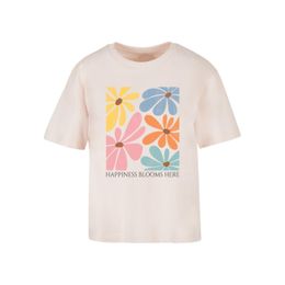 T-Shirt Merchcode "Merchcode Ladies Happiness Blooms Here Tee", Damen, Gr. XL, pink, 100% Baumwolle, bedruckt, oversize, Rundhals, Shirts T-Shirt