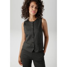 Kurzweste Aniston CASUAL, Damen, Gr. 36, anthrazit, melliert, hellgrau, Jersey, Obermaterial: 75% Polyester, 25% Viskose, Jacquardmuster, Nadelstreifen, gemustert, figurbetont taillenbedeckt, V-Ausschnitt, Westen, im edlen nadelstreifen-Dessin