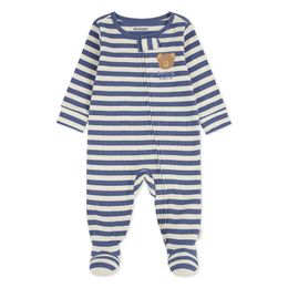 Schlafoverall HUGGIES BABYWEAR "HUGB FOOTED COVERALL", Jungen, Gr. 3 (68), N-Gr, huggies vintage indigo, Jersey, Obermaterial: 100% Baumwolle, Rundhals, B&uuml;ndchen, Overalls, mit s&uuml;&szlig;er B&auml;rchenstickerei