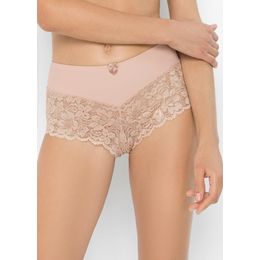 Panty bonprix "Maxipanty mit Spitze", Damen, Gr. 40/42 (M), beige (mattbeige), Obermaterial: 80% Polyamid, 20% Elasthan. Spitze: 90% Polyamid, 10% Elasthan, Unterhosen Panty, Maxipanty mit Spitze im Blumenmotiv
