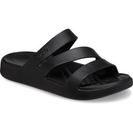 Badepantolette Crocs "Getaway Strappy", Damen, Gr. 41, schwarz, Croslite&trade;, unifarben, Schuhe Badelatschen Pantolette, Sommerschuh, Badeschuh, Poolslides mit modischen Riemchen